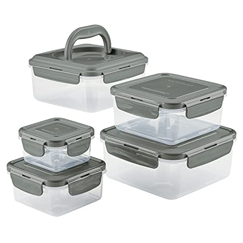 Rachael Ray Leak-Proof Nestable Container Food Storage Bin Set, 10-Piece Square, Gray Lid