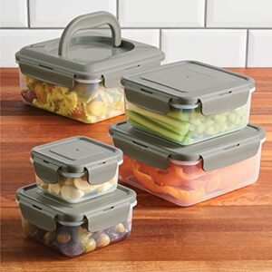 Rachael Ray Leak-Proof Nestable Container Food Storage Bin Set, 10-Piece Square, Gray Lid