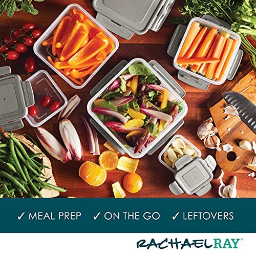 Rachael Ray Leak-Proof Nestable Container Food Storage Bin Set, 10-Piece Square, Gray Lid