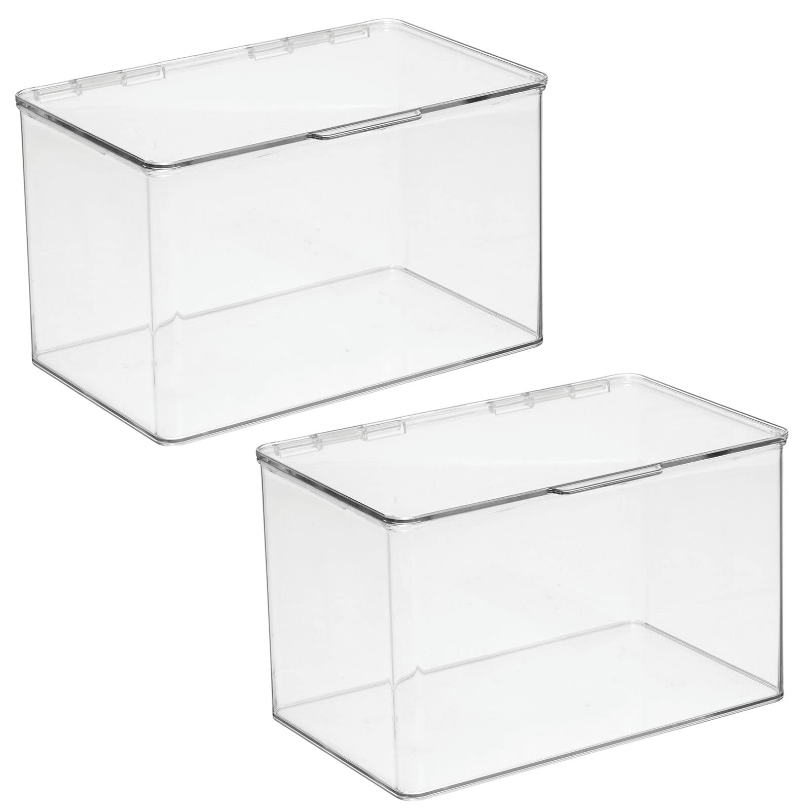 mDesign Plastic Kitchen Pantry and Fridge Storage Organizer Box Containers with Hinged Lid for Shelves or Cabinets, Holds Food, Snacks, Canned Drinks, Seasoning, Lumiere Collection, 2 Pack, Clear