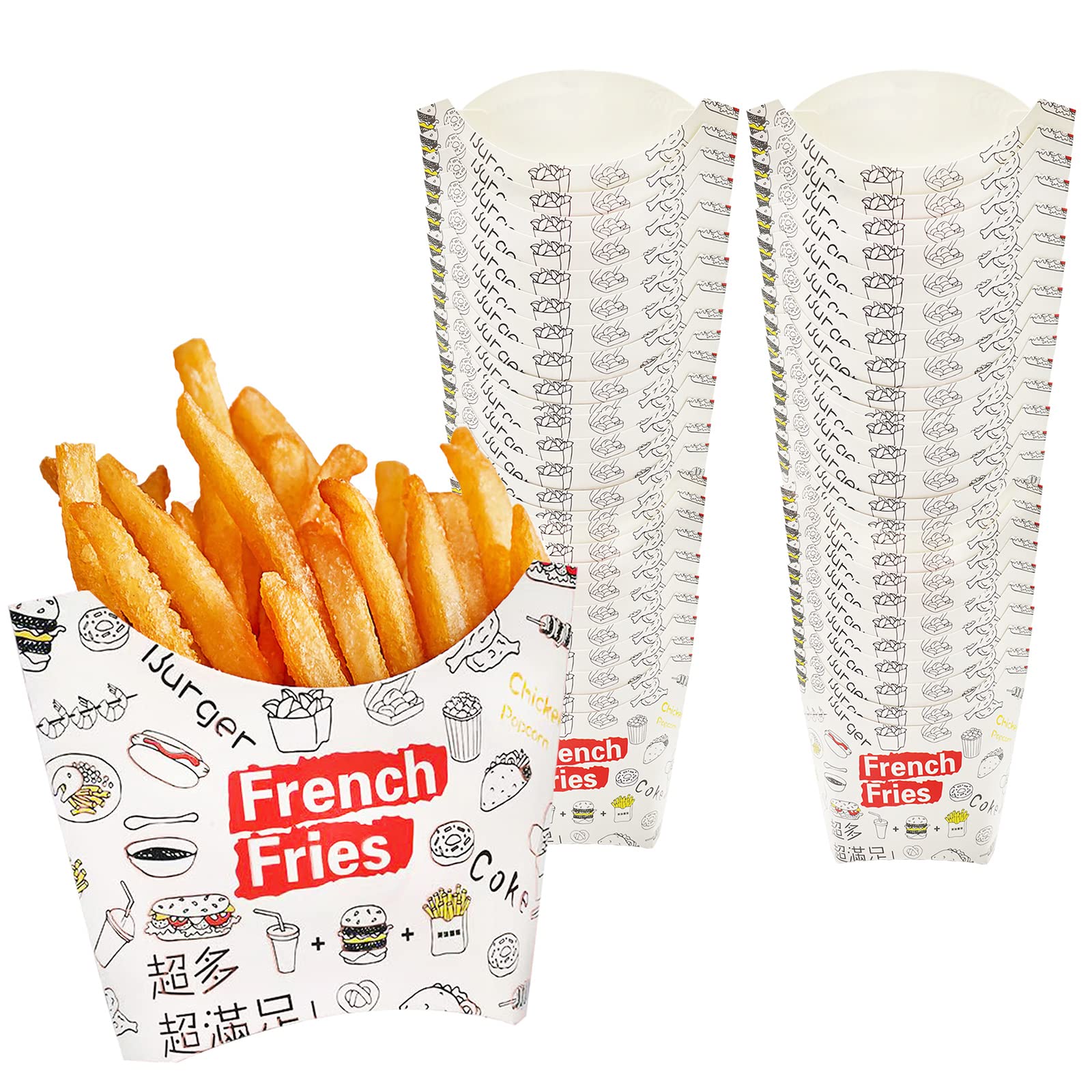 YAPULLYA 5 oz 50-Pack French Fry Containers Box Cups, Disposable Paperboard French Fries Holders, Kid's Snack Container for Party