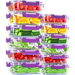 c crest glass food storage containers with airtight lids 24 pieces [12 containers with lids] microwave/oven/freezer & dishwasher safe