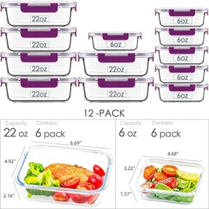 C CREST Glass Food Storage Containers with Airtight Lids 24 Pieces [12 containers with lids] Microwave/Oven/Freezer & Dishwasher Safe