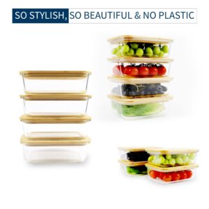 DE Glass Food Storage Containers with Bamboo Lids (4 Pack, 36 Ounce) Eco Friendly Meal Prep Containers Reusable – Airtight, Plastic Free, BPA Free