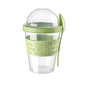 ganoone breakfast on the go cups, take and go yogurt cup with topping cereal or oatmeal container, portable lux yogurt cereal to-go container with top lid granola & fruit compartment (green)