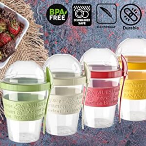 GanoOne Breakfast On the Go Cups, Take and Go Yogurt Cup with Topping Cereal or Oatmeal Container, Portable Lux Yogurt Cereal To-Go Container with Top Lid Granola & Fruit Compartment (Green)