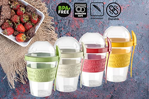 GanoOne Breakfast On the Go Cups, Take and Go Yogurt Cup with Topping Cereal or Oatmeal Container, Portable Lux Yogurt Cereal To-Go Container with Top Lid Granola & Fruit Compartment (Green)