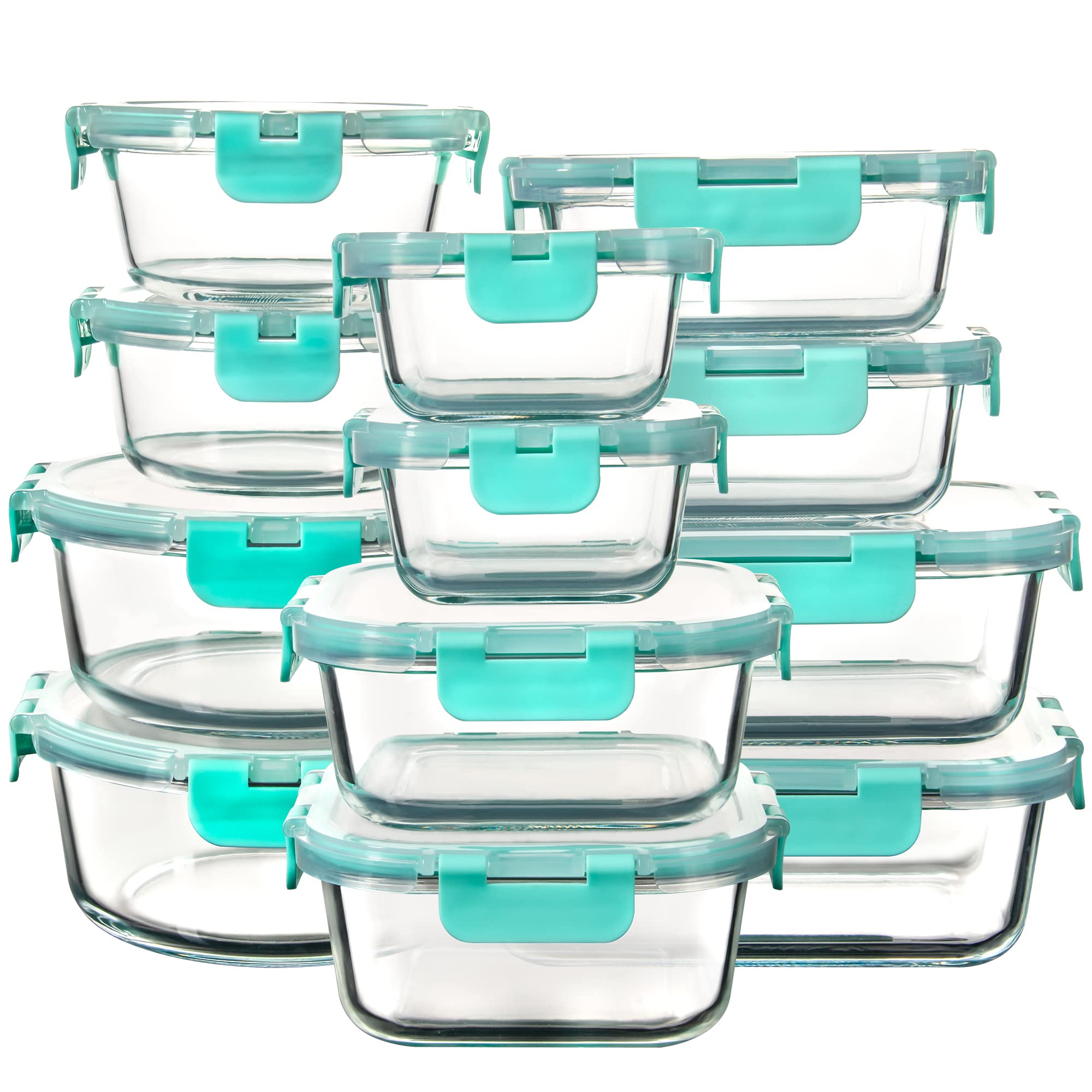 FAWLES 12 Pack Glass Storage Containers with Lids, Leak-Proof Meal Prep Containers, Dishwasher/Microwave/Oven/Freezer Safe Glass Food Storage Containers for Leftovers, to Go