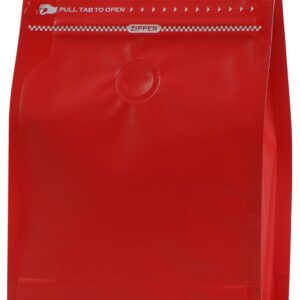 REMTAP Coffee Bags with Valve (50pcs,8oz) Red High Barrier Aluminumed Foil Flat Bottom Standing Coffee Beans Storage Bags,Reusable Heat Sealable Side Zipper Pouches for Home or Store