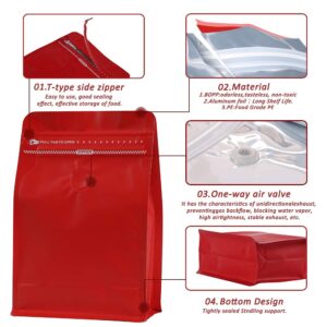 REMTAP Coffee Bags with Valve (50pcs,8oz) Red High Barrier Aluminumed Foil Flat Bottom Standing Coffee Beans Storage Bags,Reusable Heat Sealable Side Zipper Pouches for Home or Store