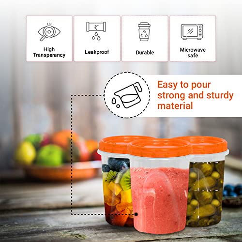 [Orange - 12 Pk]Airtight Deli Containers with Lids Twist Lock Top Clear Food Storage for Meal Prep Snacks and Leftovers Freezer and Microwave Safe Stackable Leak-Resistant and 12 Pc. Set (32 Ounce)