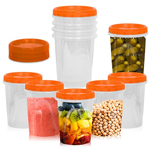 [Orange - 12 Pk]Airtight Deli Containers with Lids Twist Lock Top Clear Food Storage for Meal Prep Snacks and Leftovers Freezer and Microwave Safe Stackable Leak-Resistant and 12 Pc. Set (32 Ounce)