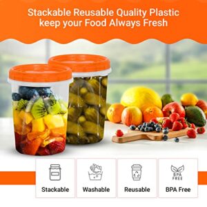 [Orange - 12 Pk]Airtight Deli Containers with Lids Twist Lock Top Clear Food Storage for Meal Prep Snacks and Leftovers Freezer and Microwave Safe Stackable Leak-Resistant and 12 Pc. Set (32 Ounce)