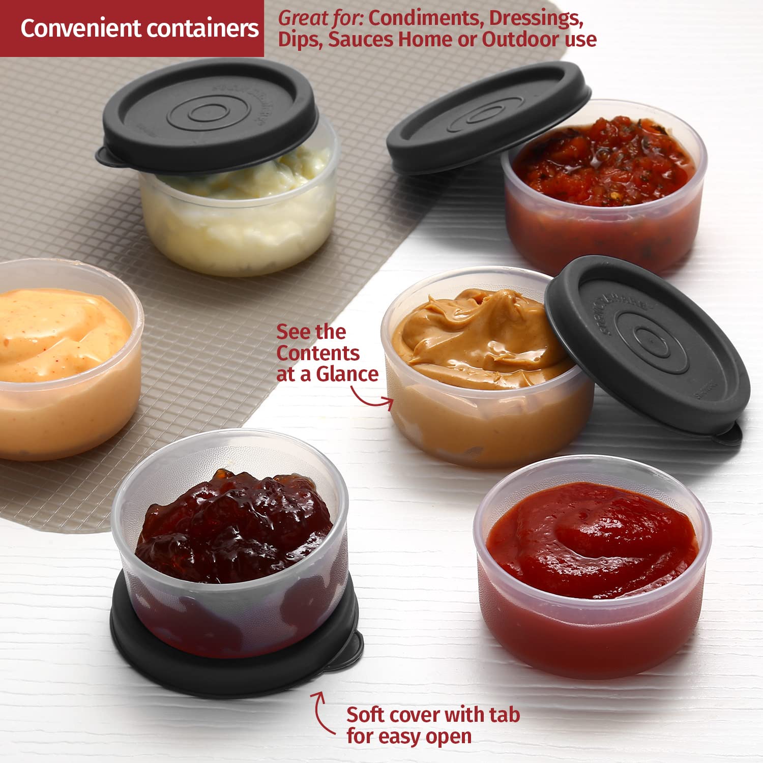 Condiment Cups Containers with Lids- 8 pk. 1.3 oz.Salad Dressing Container to go Small Food Storage Containers with Lids- Sauce Cups Leak proof Reusable Plastic BPA free for Lunch Box Picnic Travel