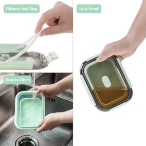 Annaklin Collapsible Food Storage Containers with Lid & Air Vent, Clear Stacking Silicone Collapsible Food Container Set, Microwave Freezer Dishwasher Safe Space-Saver, Set of 4, Mint Green