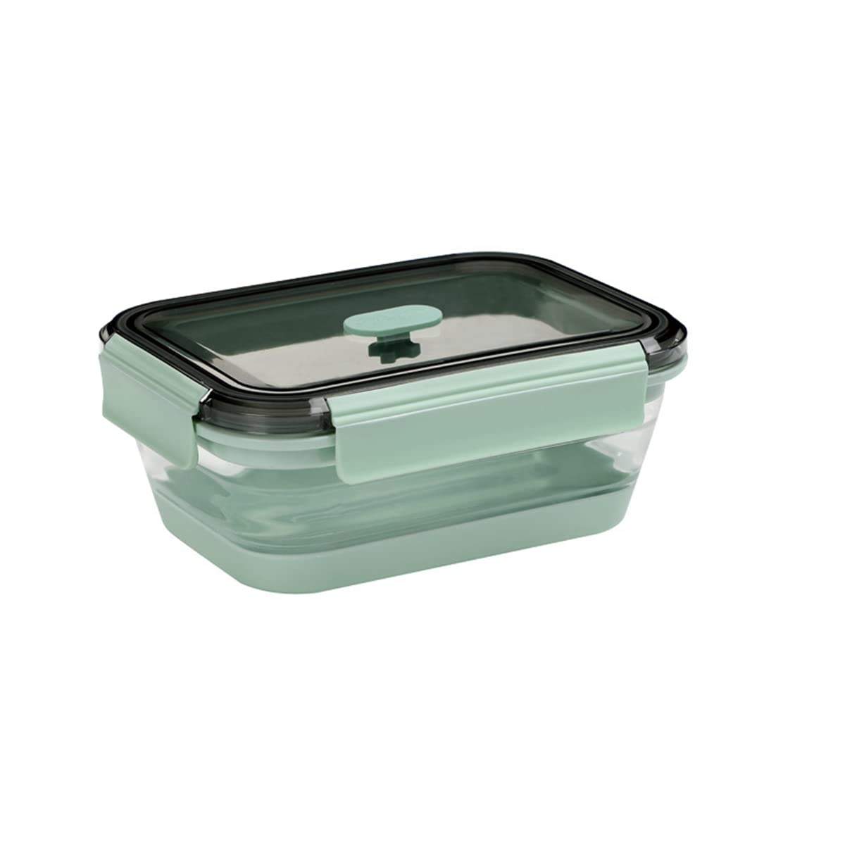 Annaklin Collapsible Food Storage Containers with Lid & Air Vent, Clear Stacking Silicone Collapsible Food Container Set, Microwave Freezer Dishwasher Safe Space-Saver, Set of 4, Mint Green