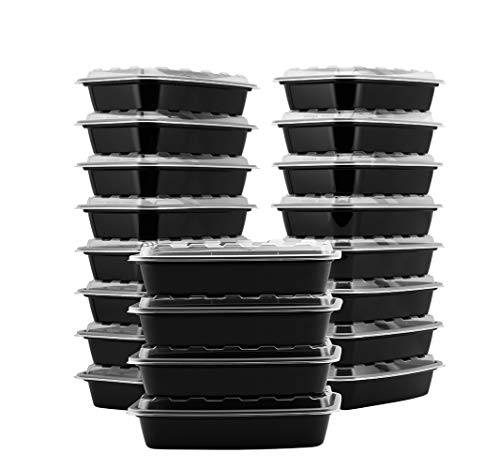 Snap Pak Plastic Food Storage, Meal Prep, Take-Out Delivery Container Rectangular, 25 Count (Pack of 1), Black Base/Clear Lid