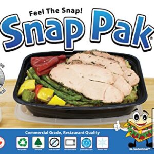 Snap Pak Plastic Food Storage, Meal Prep, Take-Out Delivery Container Rectangular, 25 Count (Pack of 1), Black Base/Clear Lid