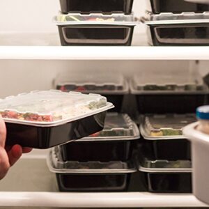 Snap Pak Plastic Food Storage, Meal Prep, Take-Out Delivery Container Rectangular, 25 Count (Pack of 1), Black Base/Clear Lid