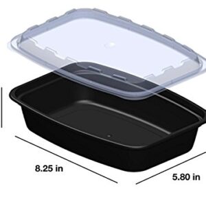 Snap Pak Plastic Food Storage, Meal Prep, Take-Out Delivery Container Rectangular, 25 Count (Pack of 1), Black Base/Clear Lid