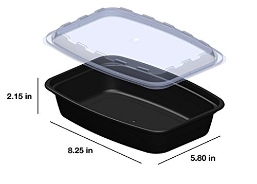 Snap Pak Plastic Food Storage, Meal Prep, Take-Out Delivery Container Rectangular, 25 Count (Pack of 1), Black Base/Clear Lid