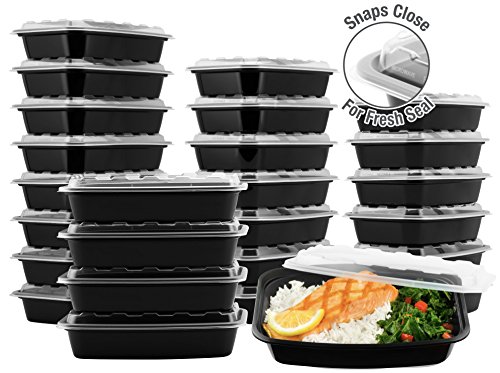 Snap Pak Plastic Food Storage, Meal Prep, Take-Out Delivery Container Rectangular, 25 Count (Pack of 1), Black Base/Clear Lid