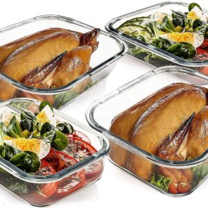 M MCIRCO [80 oz & 36 oz] Extra Large Glass Food Storage/Baking Containers Set with Lids, 2 Pack 80 oz(10 cup)&2 Pack 36 oz (4.5 cup) Airtight Glass Container,Microwave,Oven,Freezer and Dishwasher