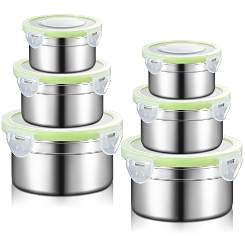 Nuanchu 6 Pieces Stainless Steel Storage Containers Snack Lunchbox Food Container with Lid for Kid Metal Flour Sugar Canister Stackable for Operation Christmas Gift Camping Picnic Soup Salad Leftover