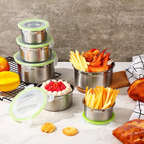 Nuanchu 6 Pieces Stainless Steel Storage Containers Snack Lunchbox Food Container with Lid for Kid Metal Flour Sugar Canister Stackable for Operation Christmas Gift Camping Picnic Soup Salad Leftover