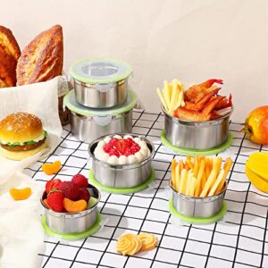 Nuanchu 6 Pieces Stainless Steel Storage Containers Snack Lunchbox Food Container with Lid for Kid Metal Flour Sugar Canister Stackable for Operation Christmas Gift Camping Picnic Soup Salad Leftover