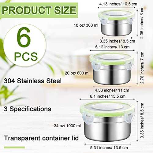 Nuanchu 6 Pieces Stainless Steel Storage Containers Snack Lunchbox Food Container with Lid for Kid Metal Flour Sugar Canister Stackable for Operation Christmas Gift Camping Picnic Soup Salad Leftover