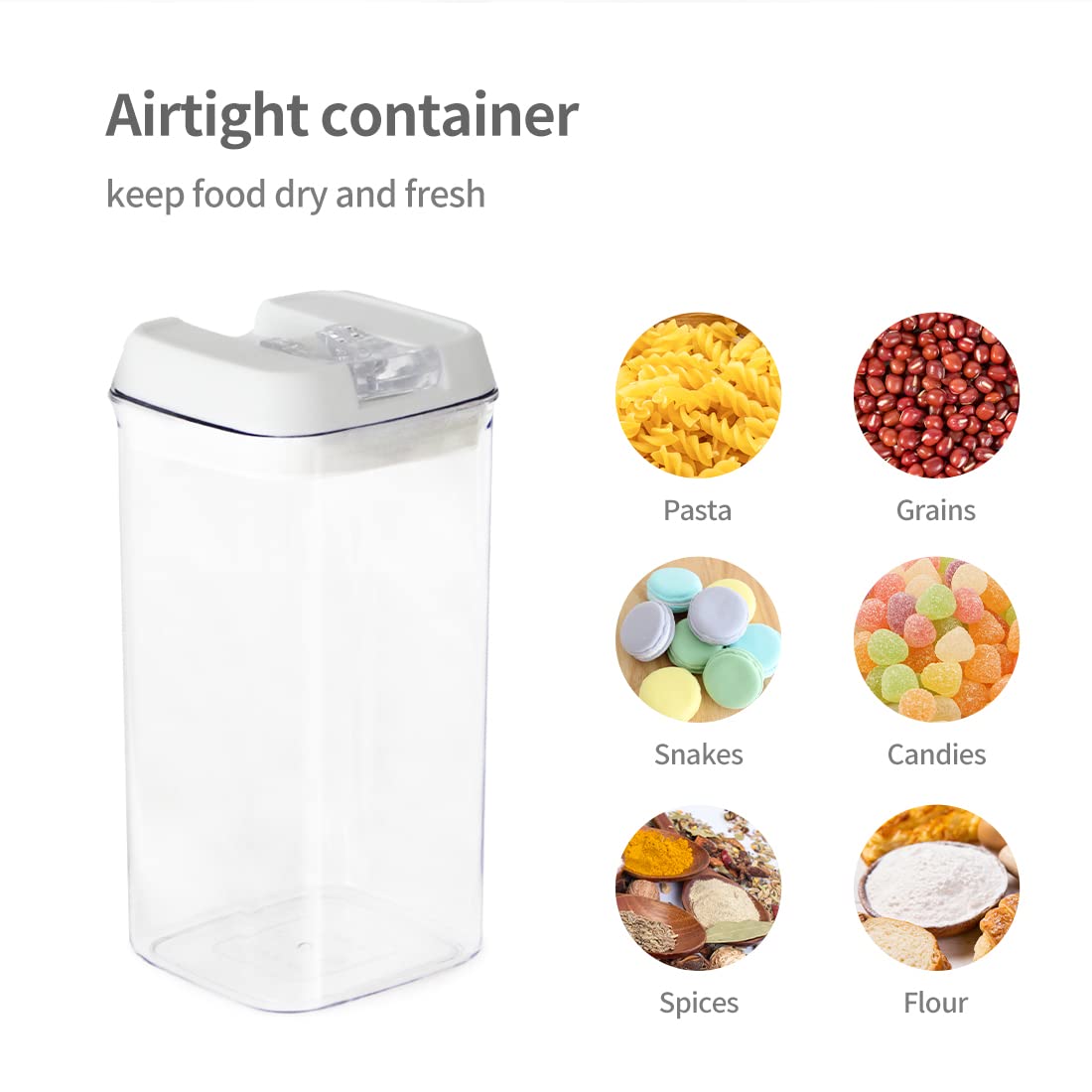 CQT Airtight Food Storage Container 7 Pieces BPA Free Plastic Cereal Containers with Easy Lock Lids, for Kitchen Pantry Organization and Storage, (WHITE)