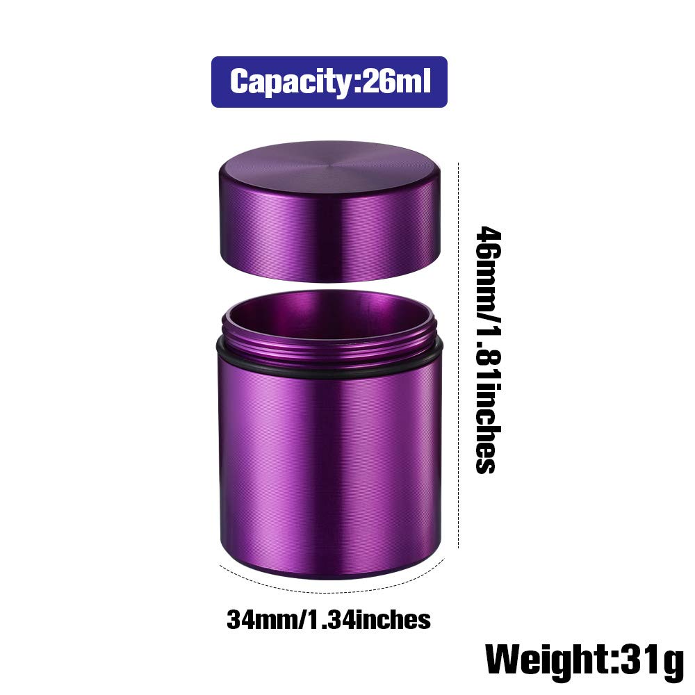 Honeypuff 26ML Stash Jar - Airtight Water Proof Smell Proof Ultraviolet Aluminum Herb Container Bottle With Rubbler Ring (Purple)