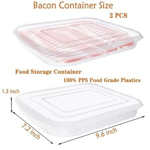 HXYCNNA Bacon Container for Refrigerator, Lunch Meat Container for Refrigerator, Bacon Keeper, Deli Meat Storage Containers, Kitchen Food Storage Containers With Lids Airtight (2 Pack)