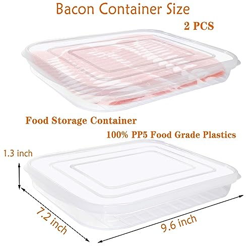 HXYCNNA Bacon Container for Refrigerator, Lunch Meat Container for Refrigerator, Bacon Keeper, Deli Meat Storage Containers, Kitchen Food Storage Containers With Lids Airtight (2 Pack)