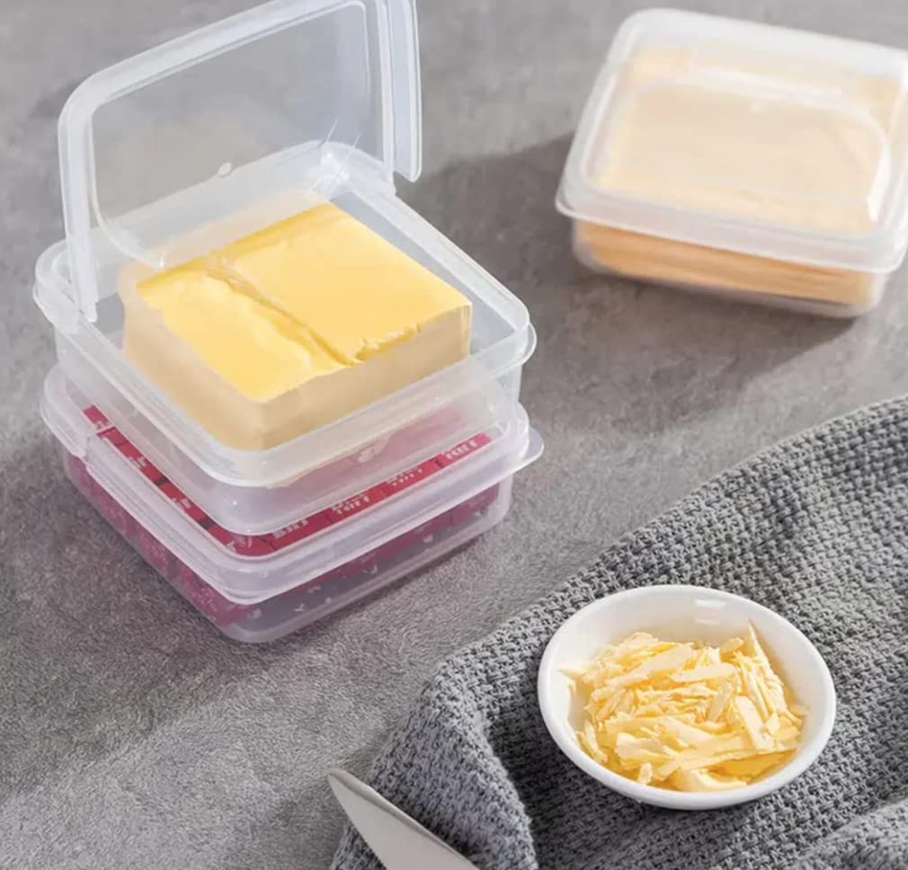 (2 pack) Plastic Refrigerator Storage Cheese Box, Cheese Container, Cheese Slice Storage Box, Square Refrigerator Box for Food Storage and Oragnization