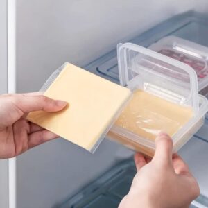 (2 pack) Plastic Refrigerator Storage Cheese Box, Cheese Container, Cheese Slice Storage Box, Square Refrigerator Box for Food Storage and Oragnization