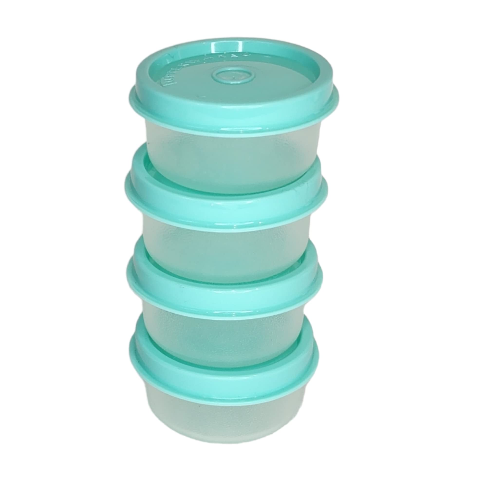 Tupperware Set of 4 Smidgets Tiny 1 oz Containers Sheer with Aqua Lids