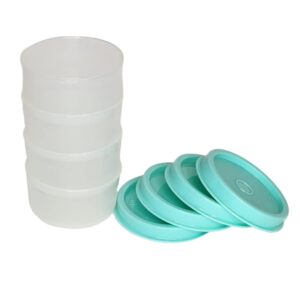 Tupperware Set of 4 Smidgets Tiny 1 oz Containers Sheer with Aqua Lids