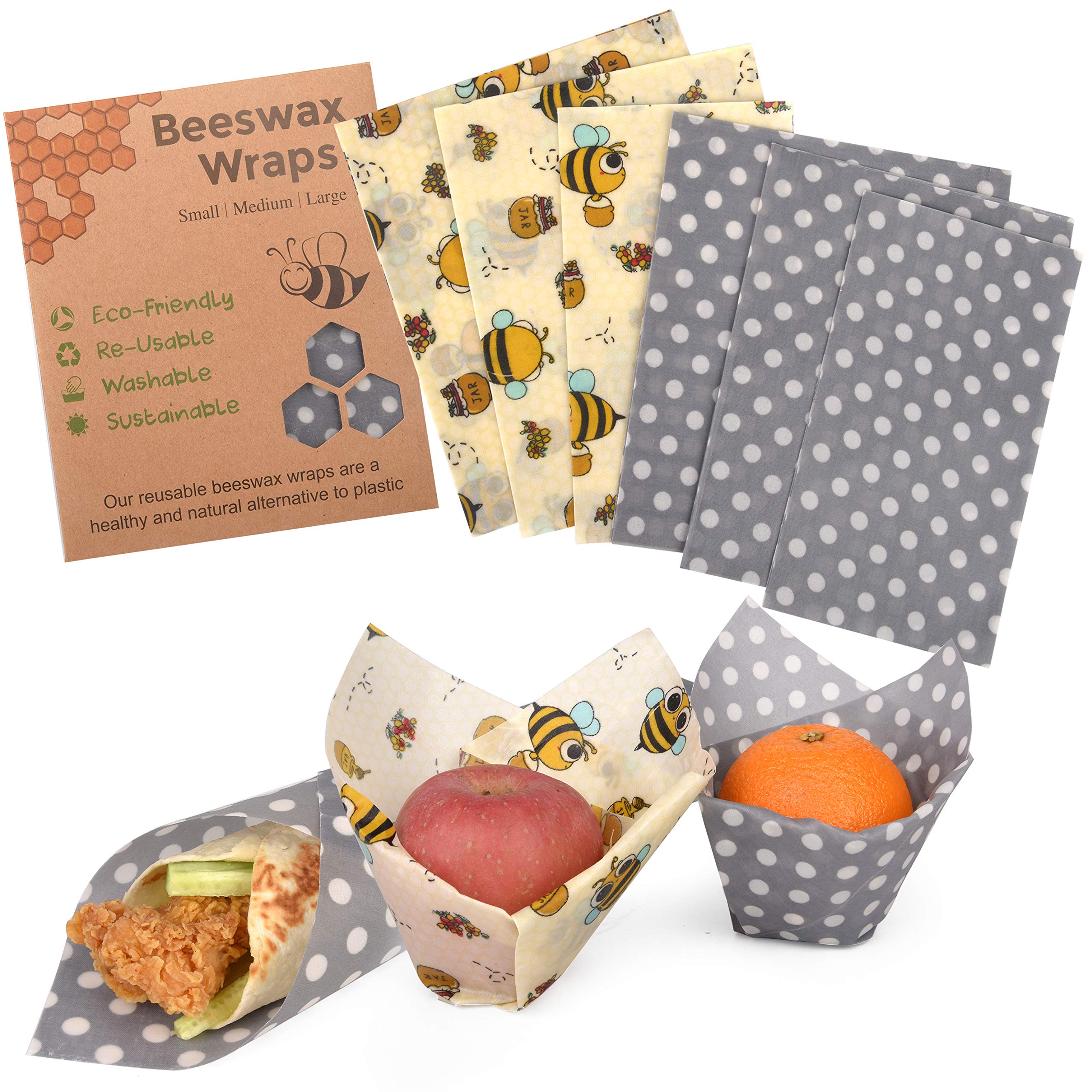 Reusable Beeswax Food Wraps Assorted 6 Pack by Eco Hive, Eco Friendly Food Wraps, Biodegradable, Sustainable Plastic Free Food Storage- Save the Planet Say Goodbye to Plastic