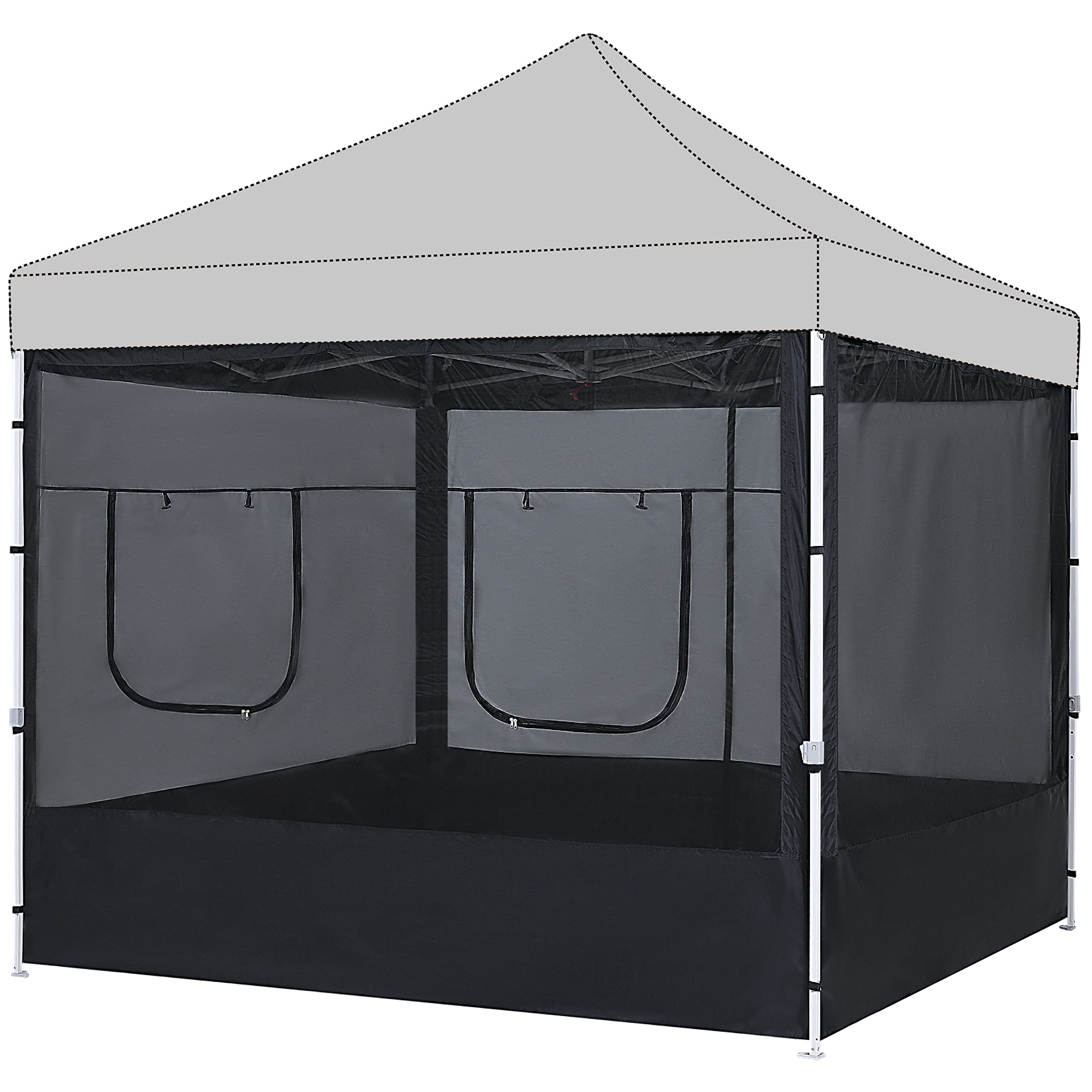 ABCCANOPY Food Booth 10' x 10' Sidewall Kit Set of 4, Includes 2 Roll-Up Serving Windows, Commercial Grade Mesh, Black