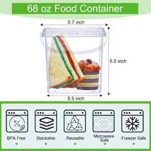 Macarrie 50 Pack 68 oz Square Deli Containers with Lids Clear Plastic Food Storage Containers Airtight Deli Containers with Lids and Handles for Food Prep Freezer Kitchen Restaurant Supplies