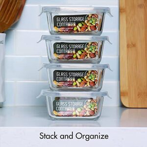 Bonita Home Square Glass Storage Container, Stackable BPA Free Airtight Seal Food Containers with Lids, Meal Prep Kitchen Organization and Storage, 5"x5" x 2.5", 17.6oz, 0.52L, White, 4 Pack