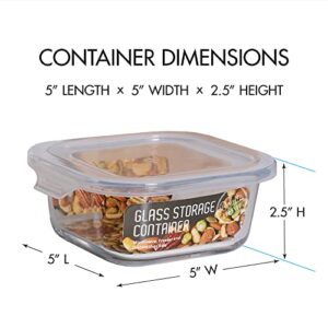 Bonita Home Square Glass Storage Container, Stackable BPA Free Airtight Seal Food Containers with Lids, Meal Prep Kitchen Organization and Storage, 5"x5" x 2.5", 17.6oz, 0.52L, White, 4 Pack