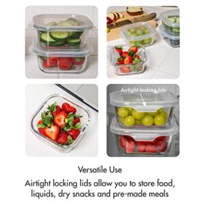 Bonita Home Square Glass Storage Container, Stackable BPA Free Airtight Seal Food Containers with Lids, Meal Prep Kitchen Organization and Storage, 5"x5" x 2.5", 17.6oz, 0.52L, White, 4 Pack