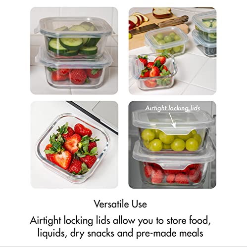 Bonita Home Square Glass Storage Container, Stackable BPA Free Airtight Seal Food Containers with Lids, Meal Prep Kitchen Organization and Storage, 5"x5" x 2.5", 17.6oz, 0.52L, White, 4 Pack