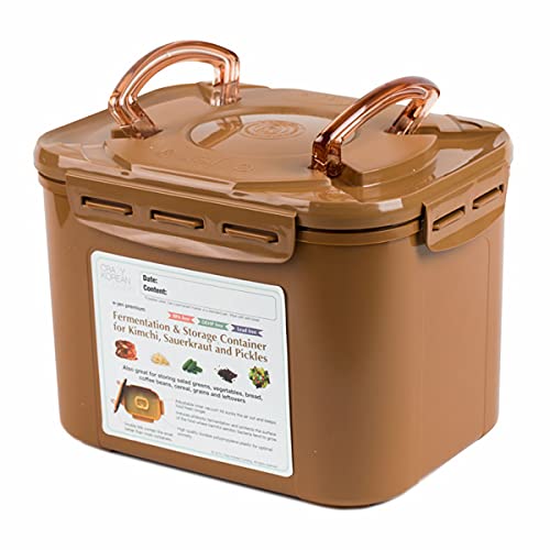 Crazy Korean Cooking Premium Kimchi, Sauerkraut Fermentation and Storage Container with Inner Vacuum Lid, Sandy Brown, 2.2 Gallon (8.5 L)