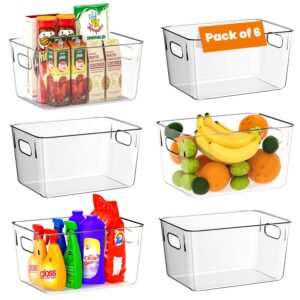 clearstorage clear plastic storage bins, 6 pack pantry organizers and storage with handle, pantry storage for fridge, freezer, kitchen cabinet, pantry organization and storage, bpa free (11x8x6)