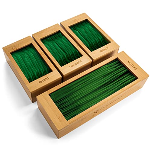 Purawood Ziplock Bag Storage Organizer - Natural Bamboo Organizer to Declutter Your Kitchen – Easy & Efficient Ziplock Bag Organizer - Baggie Holder Compatible with all Brands (4-Pack)