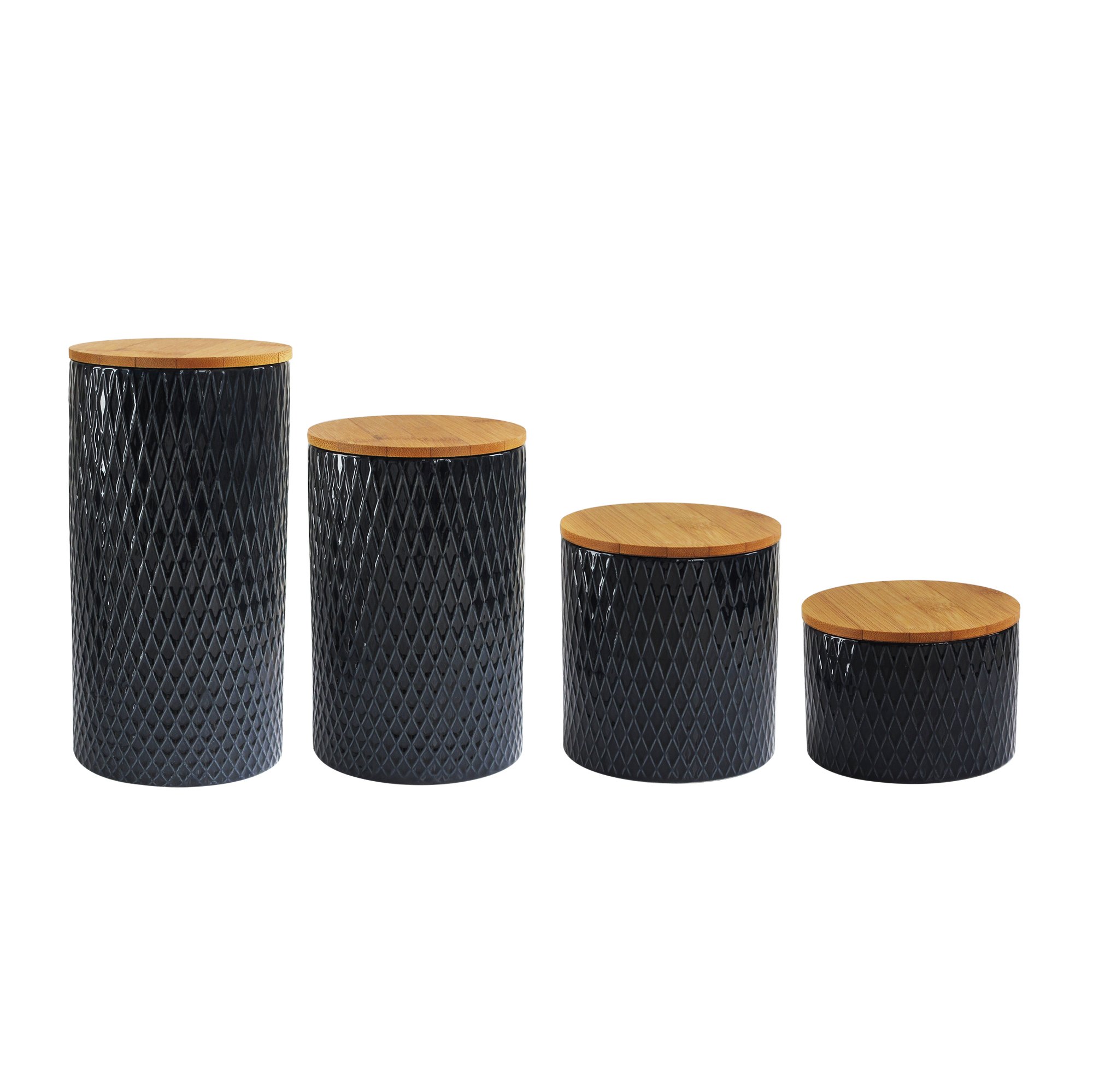 American Atelier Diamond Embossed Canister Set 4-Piece Ceramic Jars Chic Design With Lids for Cookies, Candy, Coffee, Flour, Sugar, Rice, Pasta, Cereal & More Navy